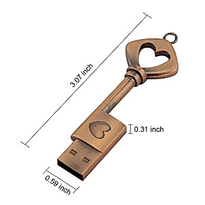 CHUYI Metal Heart Key Shape 1Pcs 64GB USB 2.0 Flash Drive Waterproof Pen Drive Memory Stick USB Flash Disk with Keychain Thumb Drive Gift