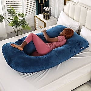 FENGFENG Navy Velvet Large Maternity J-Shaped Home Pregnancy Pillows for Sleeping,Pillow Pregnant Woman Stomach Lift Pillow Side Sleeping Pillow Waist Navy Pillow(31"x47"x70")