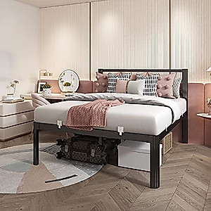 Woozuro 18 Inch Queen Bed-Frame with Headboard and 6PCS Mattress Gaskets No Slip Foundation No Box Spring Needed