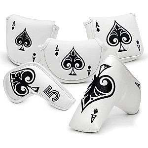 Barudan Golf Customize Ace White Mallet Putter Cover, Custom Golf Headcover Magnetic Club Protector fits for Odyssey 2ball, Odyssey Stoke Lab Putters,Synthetic Leather Putter Headcover for Mallet