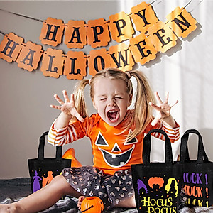 Whaline 24 Pack Halloween Non-Woven Bags Reusable Hocus Pocus Witch Theme Tote Gift Bag Trick or Treat Party Favor Bag Candy Goodie Bag with Handle for Kids Teens Birthday Supplies, 4 Design