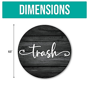 Recycle and Trash Stickers for Kitchen Trash Cans and Recycling Bins, Indoor Trash and Recycle Sticker Combo for Garbage Can Logo Symbol, 2 Decals Adhesives, 6.5 Inch Circle Decal for Outdoor