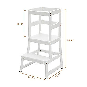 DuDuEase Kitchen Step Stool for Kids and Toddlers with Safety Rail Children Standing Tower for Kitchen Counter, Parents' Helper Kids Learning Stool, White