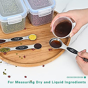 Elyum Measuring Spoons, 8 Sets Magnetic Measuring Spoons Dual Sided Stainless Steel Measuring Spoons Stackable Nesting Tablespoon Teaspoon, Fits in Spice Jars, for Dry or Liquid Ingredients (Black)