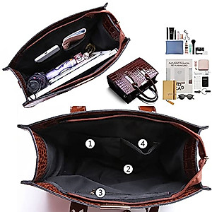 GJGJTER Top-handle Handbags Purse Women Crocodile Pattern Satchel Pu Leather Shoulder Bag Tote-Black