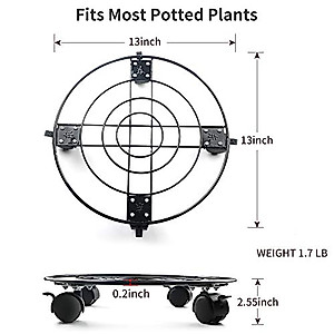 GARTOL 13'' Plant Caddy with Wheels Rolling Plant Stand with Wheels, Heavy Duty Iron Garden Flower Pot Planter Mover, Potted Plant Dolly with Locking for Outdoor & Indoor, Including Screws, Nuts