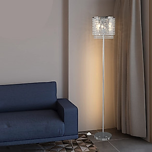 Crystal Floor Lamp, Modern Standing Lights 64.9" Tall Pole Lamp Elegant Chrome Finish with Crystal Shade Floor Lamp Bright Floor Lamp for Living Room Bedroom Office Study Room Girls Room Silver