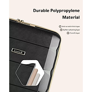 LUGGEX Black Carry On Luggage with Spinner Wheels, PP Lightweight Suitcase with 14 Inch Case, Expandable Luggage 2 Piece