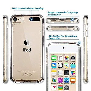 ULAK Compatible with iPod Touch 7 Case Clear, iPod Touch 6 Touch 5 Case with 2 Screen Protectors, [Anti-Yellowing] Slim Soft TPU Bumper Hard Cover for iPod Touch 5th /6th /7th Generation, Clear