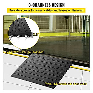 VEVOR Rubber Threshold Ramp,Threshold Ramp Doorway, 3 Channels Cord Cover Rubber Solid Threshold Ramp, Rubber Angled Entry Rated 2200 Lbs Load Capacity for Wheelchair and Scooter (2.6" H)
