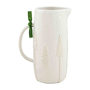 Mud Pie Stoneware Christmas Pitcher, White 9.25" x 4.25"