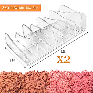 Makeup Palette Organizer,Acrylic Eyeshadow Palette Pallet,8 Sectons BPA-Free Divided Make Up Blush,Contour Storage Holder Cosmetic Eye Shadow Display Stand Clear Rack Vanity Holder(2 Pack).