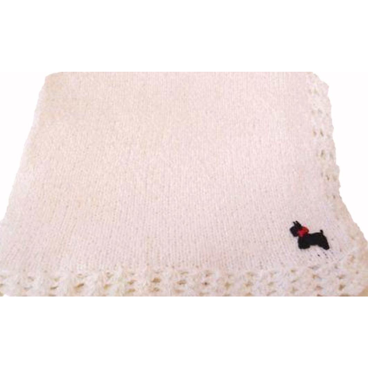 Knitted & Crochet Pink Chenille Large Baby Blanket with Black Puppy