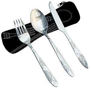 Silverware Flatware Set, RilexAwhile Set of 1 Stainless Steel Reusable Utensils to Go Lunch Set, Camping Flatware Set Knife, Fork and Spoon 3-Piece, for Camping and Travel