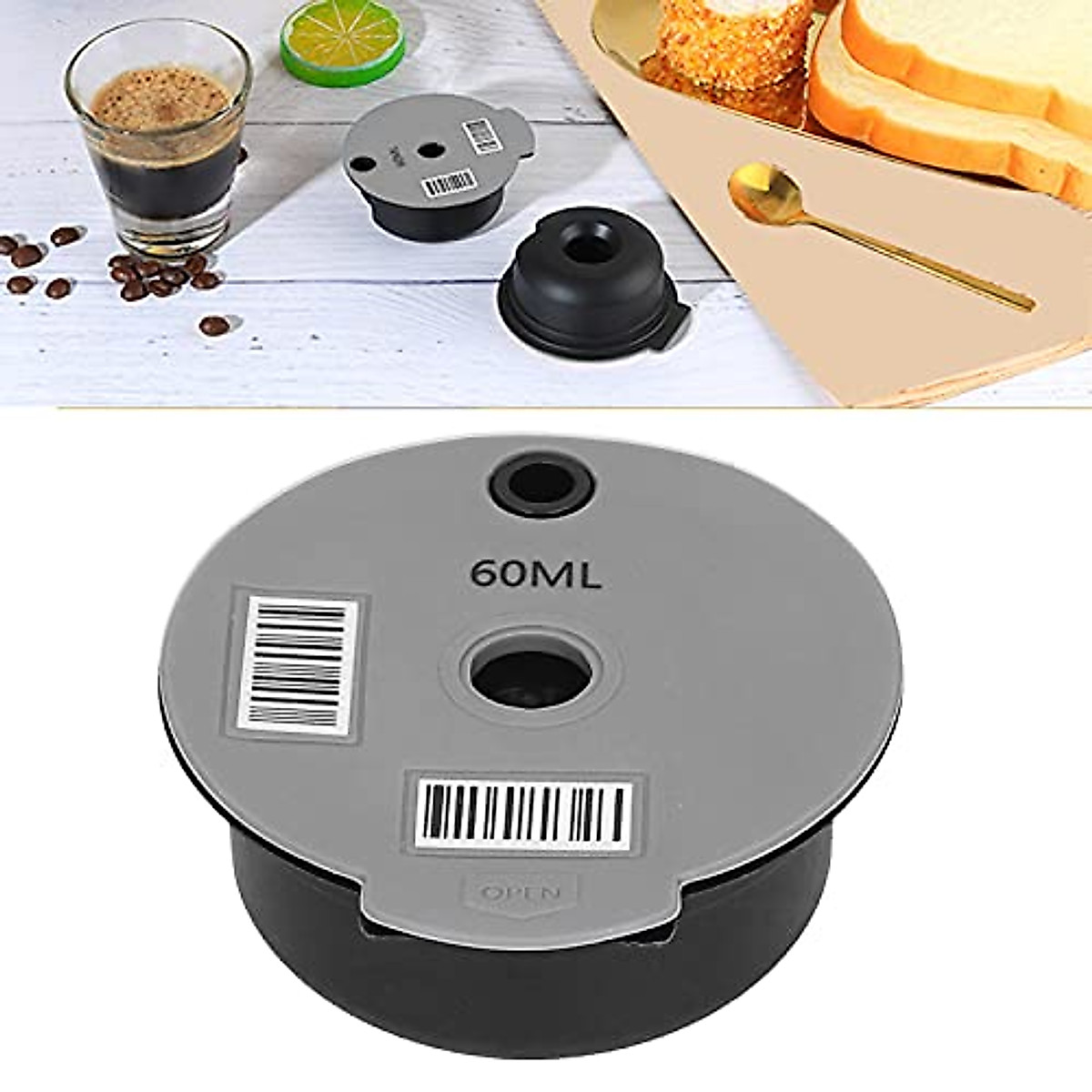 Coffee Capsule, 60ml/80ml Espresso Coffee Capsule Cup with Spoon Brush Reusable Refilling For Bosch‑s Tassimoo Tas Maker Coffee Machine(60ml)