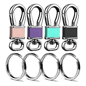 FEYOUN 4 Pack Metal Carabiner Keychain Key Clip Hook, 4 Key Rings Car Key Chain Clips Ring Holder Organizer for Men and Women, Car Accessories, Multi Color