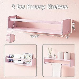 Senjie Nursery Book Shelves,15.7 inch Kids Bookshelf,Wall Book Shelves for Kids Room, Home Decor - Kitchen Spice Rack Set of 3 - Pink