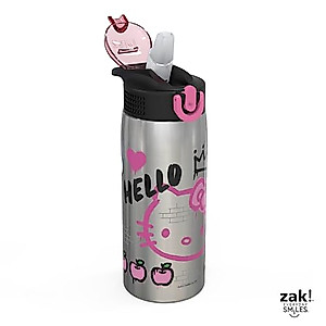 Zak Designs Sanrio Water Bottle for Travel and At Home, 19 oz Vacuum Insulated Stainless Steel with Locking Spout Cover, Built-In Carrying Loop, Leak-Proof Design (Hello Kitty)