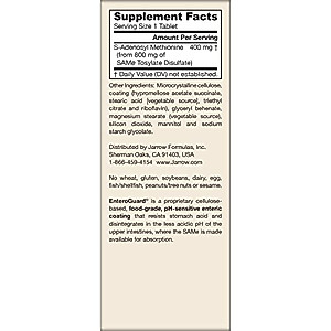 Jarrow Formulas SAMe 400 mg, Supports Joint Health, Liver Function, Brain Metabolism, 60 Tablets, Up To a 60 Day Supply