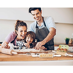 Wooden Embossing Rolling Pins with Designs for Baking, Engraved Rolling Pin with Pattern, Fondant Roller Snowflakes Christmas 3D