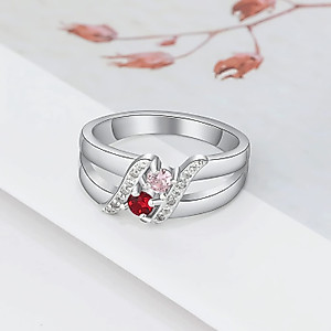 YDD 10K 14K 18K Gold Mothers Rings with 2 Stones Birthstone Ring Gold Ring with Birthstone Rings for Women Custom Engraved Engagement Promise Rings for Women