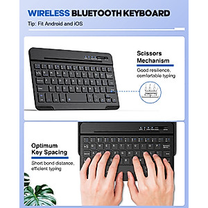 MoKo Universal Keyboard Case for 7", 7.9", 8" iPad Mini/Samsung Galaxy Tab A/Huawei Tablet, Lightweight Tablet Cover with Removable Wireless Bluetooth Keyboard, Black