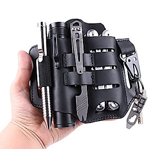 Leather Sheath for Belt,Multitool Sheath EDC Pocket Organizer for Men with Pen Holder,Knife Leather Pouch Flashlight Holster