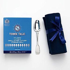 Town Talk 12 Section Silver Teaspoon or Salad Fork Storage Roll, Blue