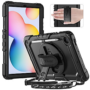 Timecity Case for Samsung Galaxy Tab S6 Lite 10.4'' 2024/2022/2020 (SM-P620/P610/P613/P615), Durable Sturdy Protective Case with Screen Protector, Rotating Stand, Hand/Shoulder Strap- Black