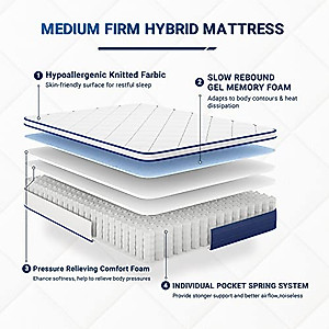 Avenco King Size Mattresses 10 Inch King Hybrid Mattress in a Box with Gel Memory Foam and Individually Pocket Coils for King Size Bed, Motion Isolation, CertiPUR-US Certified