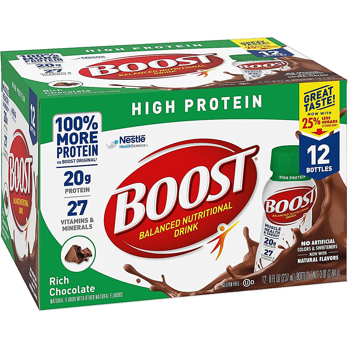 BOOST High Protein Ready to Drink Balanced Nutritional Drink, Rich Chocolate, 8 FL OZ (Pack of 12)