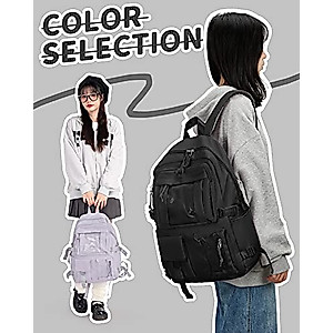 Black School Backpack for Girls Boys Cute Kawaii Lightweight College High School Bookbag for Teens Durable Middle School Students Bags Waterproof Casual Daypack For Men Women