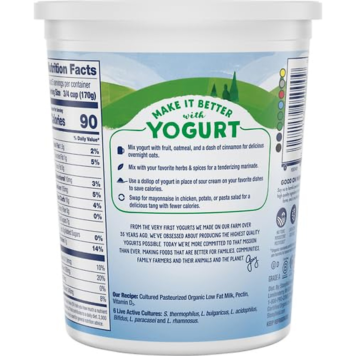 Stonyfield Organic Lowfat Yogurt, Plain, 32 oz. – 7g of Protein, Multiserving Yogurt Snack & Cooking Substitute