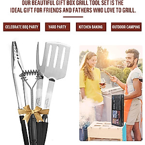 Qinshaine Barbecue Tool Set, BBQ Tools Set with Spatula, Tongs, Fork&Grill Cleaning Brush- The Ideal BBQ Gift Set for Men.4 -Piece (4pc)