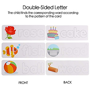 HOONEW Alphabet Learning Toys Read Spelling Matching Letter Games Wooden Sight Word Flash Cards ABC Recognition Game Montessori Educational Tool Set for Kids 3 4 5 Years Old