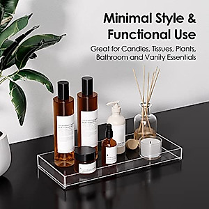 MaxGear Vanity Tray, Toilet Tank Storage Tray, Acrylic Bathroom Tray Bathtub Tray Bathroom Vanity Organizer Clear Perfume Tray Countertop for Soap, Towel, Tissue, Candle, Plant, 11.8 × 5× 1.2 inch