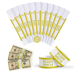 Money Bands 550 Pack for Cash Self Adhesive Wrappers for Bills Currency Straps for Dollar Wraps Organizer($1000 / Yellow)