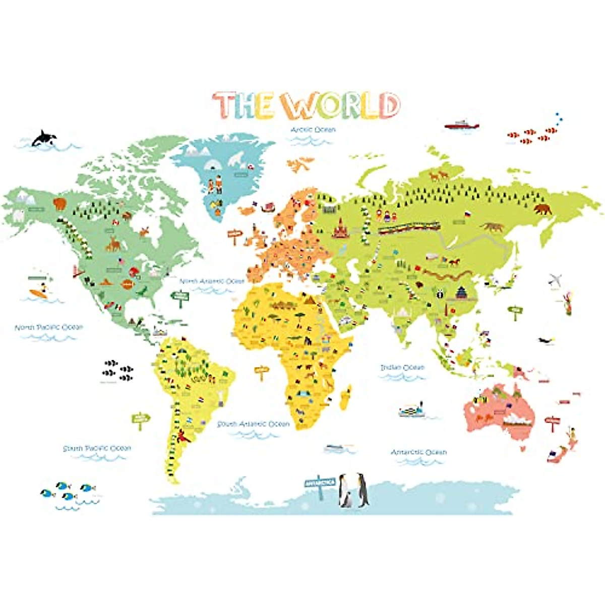 DECOWALL DLT-1616N Colourful World Map Kids Wall Stickers Wall Decals Peel and Stick Removable Wall Stickers for Kids Nursery Bedroom Living Room (XLarge) d?cor