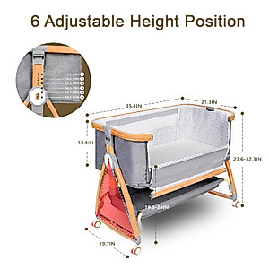 Komcot Baby Bassinet, Bedside Bassinet for Baby, 6 Height Adjustable Baby Bed, 3 in 1 Bassinet Bedside Sleeper with Wheels, Mosquito Net, Portable Bedside Crib for Infant/Baby/Newborn (Light Grey)
