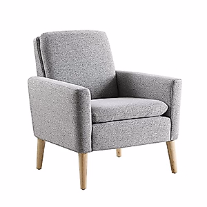 Lohoms Mid-Century Modern Accent Chair Fabric Upholstered Comfy Reading Arm Chair for Bedroom, Living Room Stuffed Seat Single Sofa Chair with Wood Legs - Grey