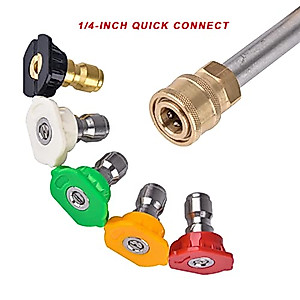 CKANDAY 5 Pack Pressure Washer Spray Nozzles Tips + 40 Pcs O-Rings Replacement for 1/4 inch and 3/8 inch, 5 Degrees Nozzles 1/4 Inch Quick Connection Tips with M22 Quick Connect Coupler Set, 4000 PSI