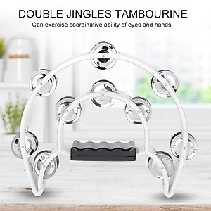 Double Jingles Tambourine, Plastic And Metal Eco-Friendly Material Percussion, Delicate Workmanship Good Texture for Friends(White)