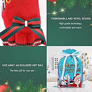 DK177 Dog Sweater Dress Dog Sweaters Turtleneck Dog Apparel with Bowtie, Christmas Sweater Pet Clothes Holiday Puppy Cat Costume New Year Gift for Small Or Medium Large Dogs (Red)