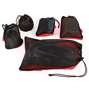 REDCAMP Stuff Sack Set of 5, Lightweight Mesh Nylon Drawstring Storage Bag Pouch for Travelling Hiking Red