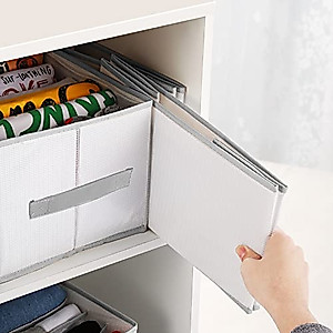 DREAMVAN 2 Pack Wardrobe Clothes Organizer, Folded 5-7 Grid Closet Drawer Organizers with Support Plate, Washable Closet Drawers Clothes Storage Box for T-Shirts, Socks, Jeans(5 Grids with Handle)