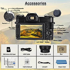 4K Digital Cameras for Photograpy, 48 MP FHD Vlogging Camera with WiFi 16X Digital Zoom 3.0 Inch Flip Screen for YouTube ( 32GB & 2 x Batteries )
