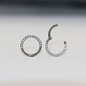 Tiremat 1PC 6mm G23 Titanium Body Piercing Rings for Nose Ear Lip Septum Conch Daith Lobe Helix Tragus Cartilage,16G,Hinged Clicker Segment Hoop with CZ paved