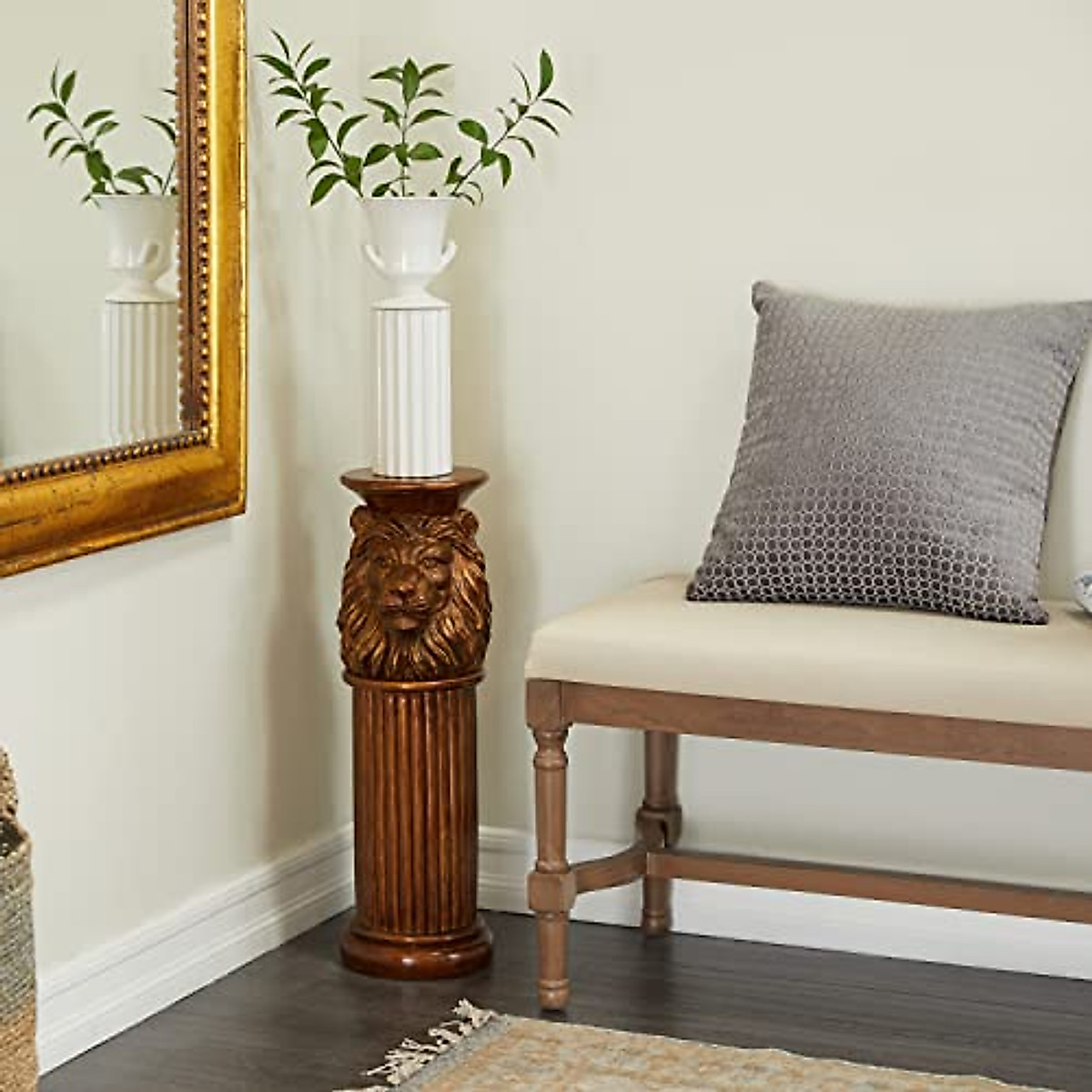 Deco 79 Polystone Lion Pedestal Table, 8" x 9" x 25", Bronze