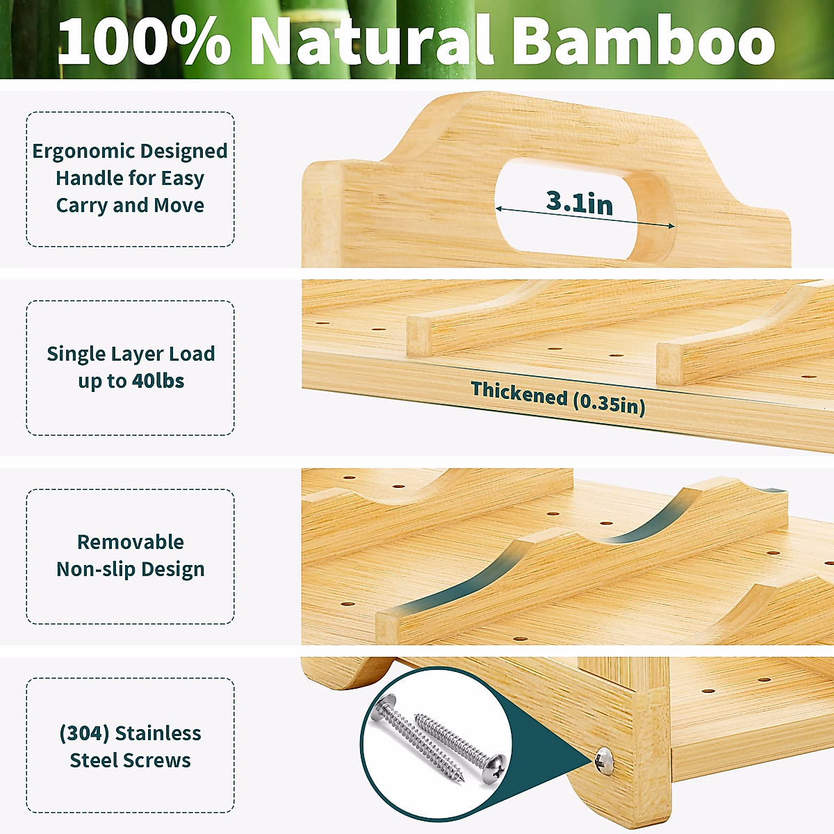 KOK KAY Water Bottle Organizer, Stackable Wine Rack Storage, 2 Layers Holds up to 10 Bottles, Adjustable Bamboo Water Bottle Storage Organizer Rack