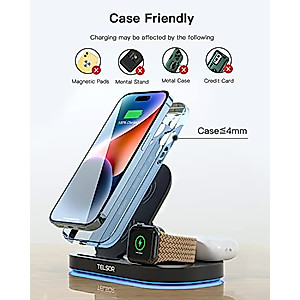Wireless Charging Station, TELSOR 3 in 1 Foldable Wireless Charger, 18W Fast Wireless Charging Station for iPhone14/13/12/11/Pro/Max/XS, iWatch S8/7/6/5/4/3/2/SE, AirPods 3/2/Pro/Pro 2nd, Black
